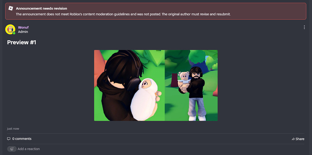 Guilded announcements being denied instantly - Roblox Application and Website Bugs - Developer ...