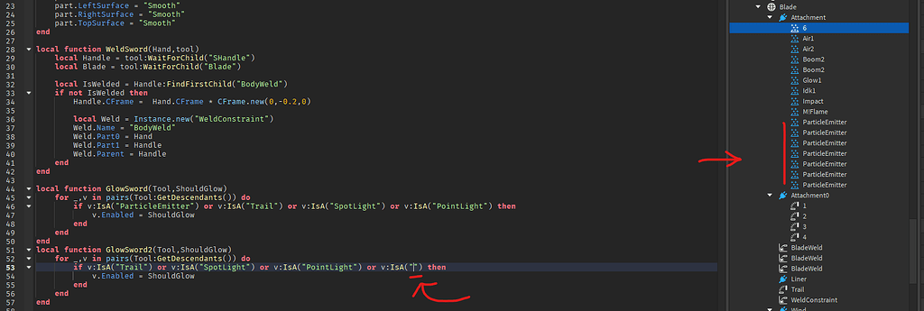 How to specifically call a "ParticleEmitter" in a function by its name and not by its property ...