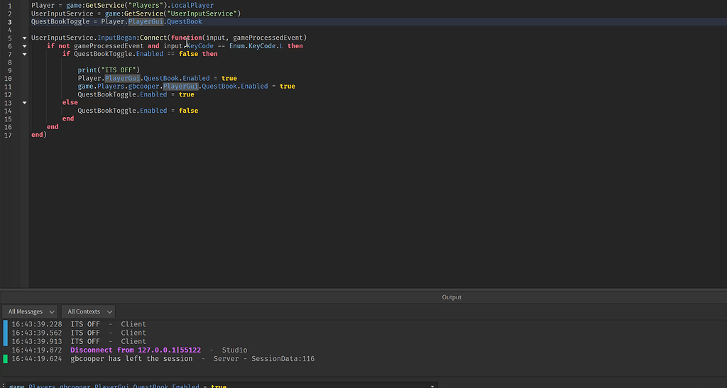 My local script won't enable the gui. PlayerGUI is referenced and I'm ...