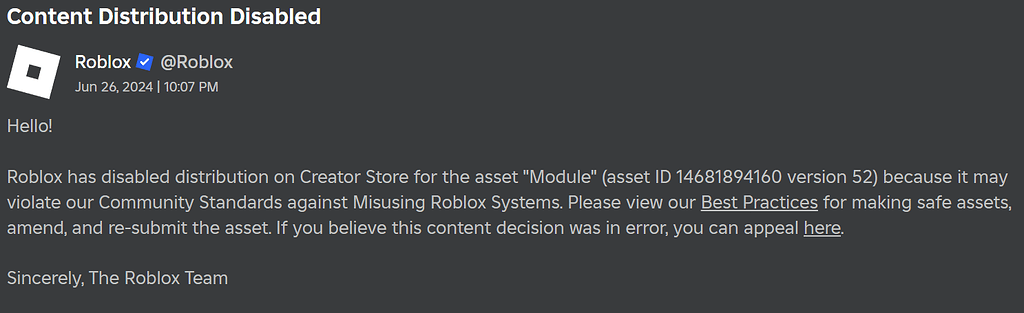 Content Distribution Disabled - Platform Usage Support - Developer Forum | Roblox