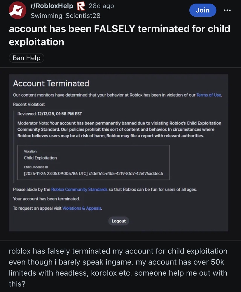 Roblox appeal portal not concluding situation resulting in appeal ...