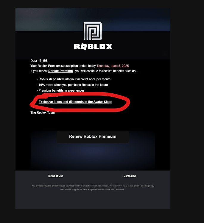 "Roblox Premium" emails and messages still mention avatar item ...