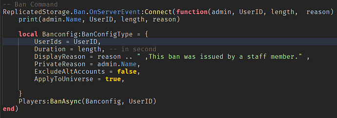 Ban API, not banning the player (UserID's with type array) - Scripting Support - Developer Forum ...