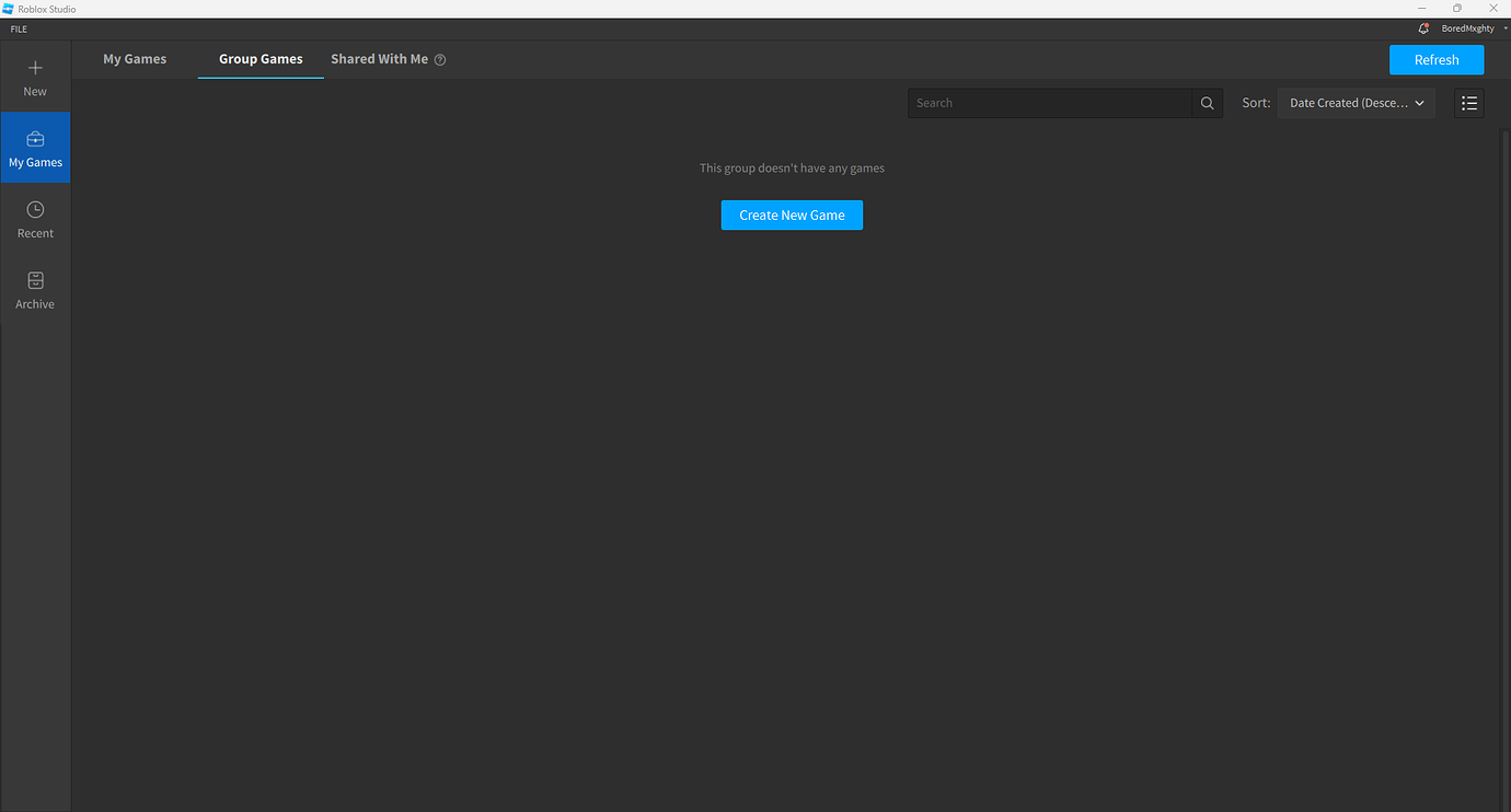 Unable to view any groups or games within the Roblox Studio "Group ...