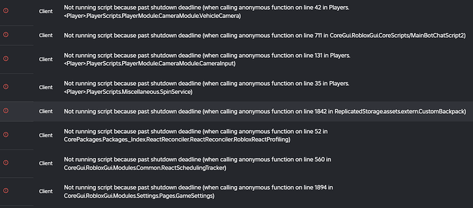Many "Not running script because past shutdown deadline" errors ...