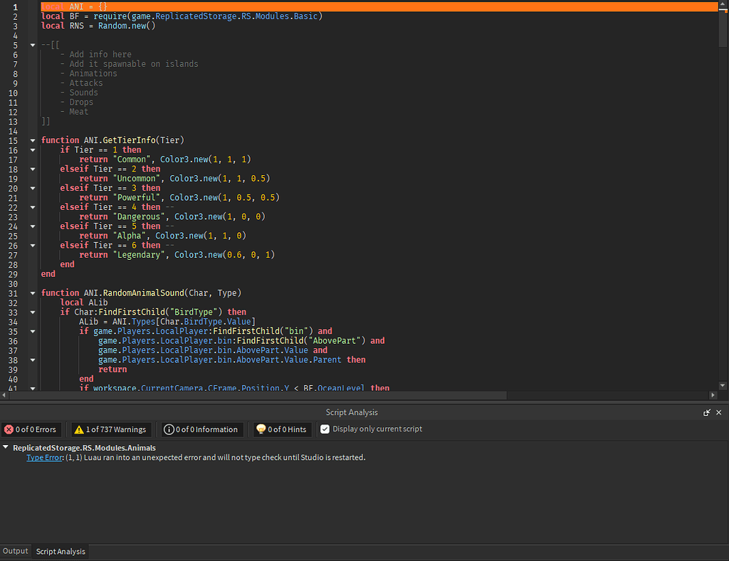 "Luau ran into an unexpected error" -- for all 736 scripts & modules in the game -- syntax ...