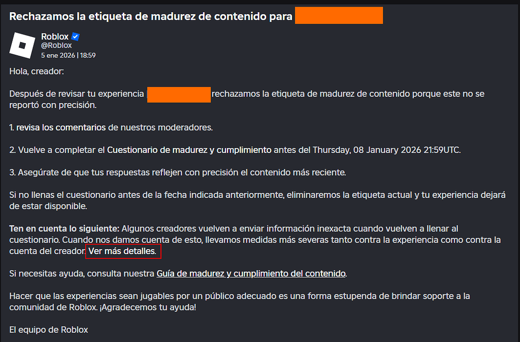 Roblox message has a broken link (Spanish) - Roblox Application and ...