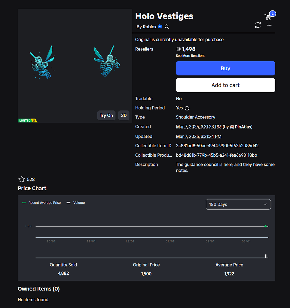 Holo Vestiges went limited but not tradable - Catalog Asset Bugs - Developer Forum | Roblox