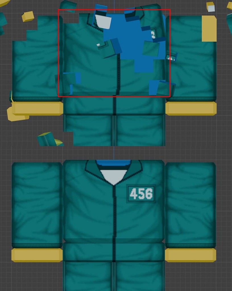 Fragmented Robloxian bundle's body parts have multiple UV mapping issues that affect 2D Clothing ...