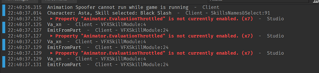 Getting a weird error : "Property "Animator.EvaluationThrottled" is not ...