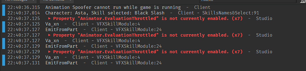 Getting a weird error : "Property "Animator.EvaluationThrottled" is not currently enabled ...