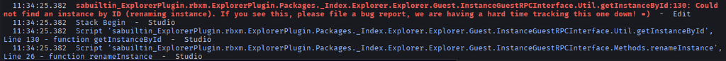 Happened when i deleted a script, "Could not find an instance by ID ...