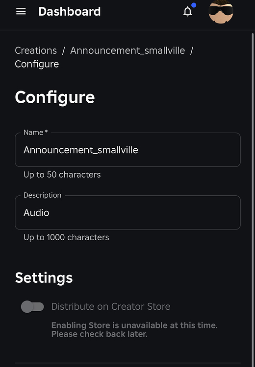 Unable to publish audio assets to creator store - Creator Hub (create ...