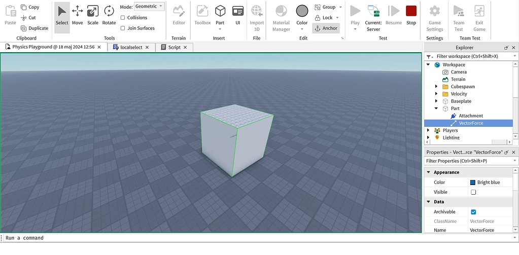 Vectorforce Not Working Scripting Support Developer Forum Roblox 