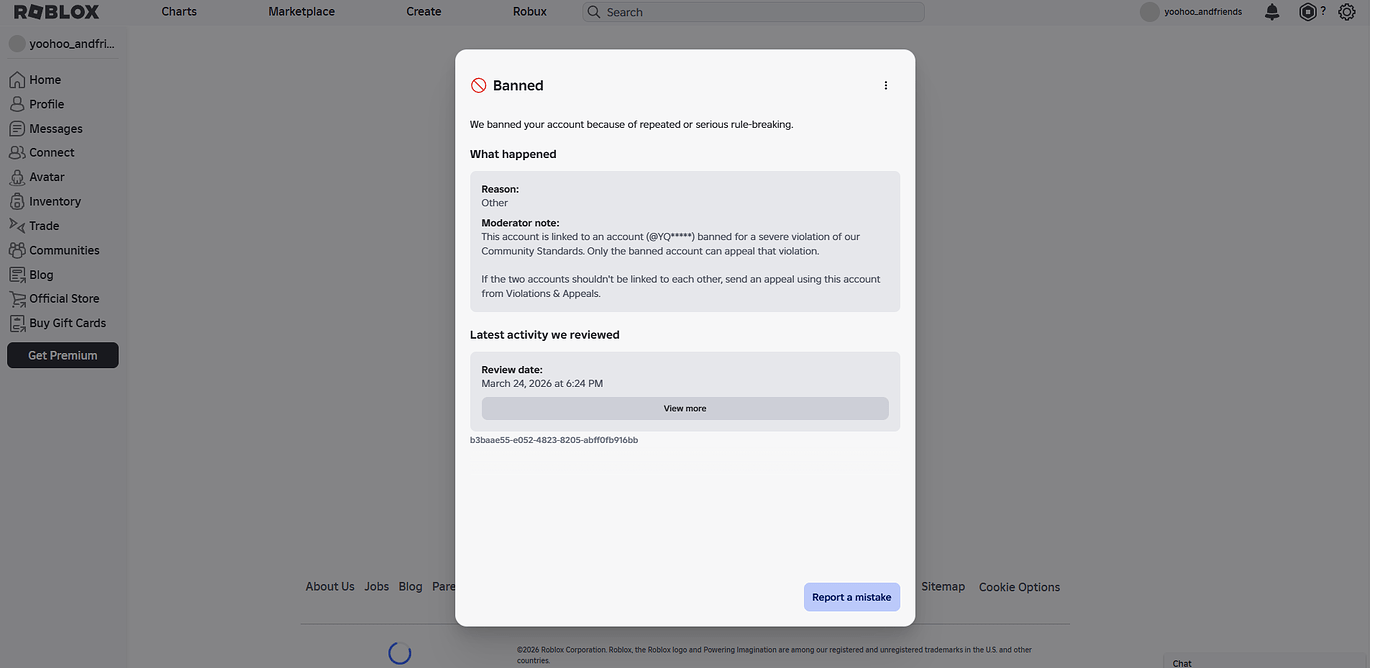 Multiple roblox accounts terminated due to enforcement ban - Platform ...