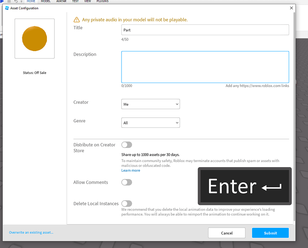Press "Enter" to Quick Save Animations/Models to your Roblox Inventory ...