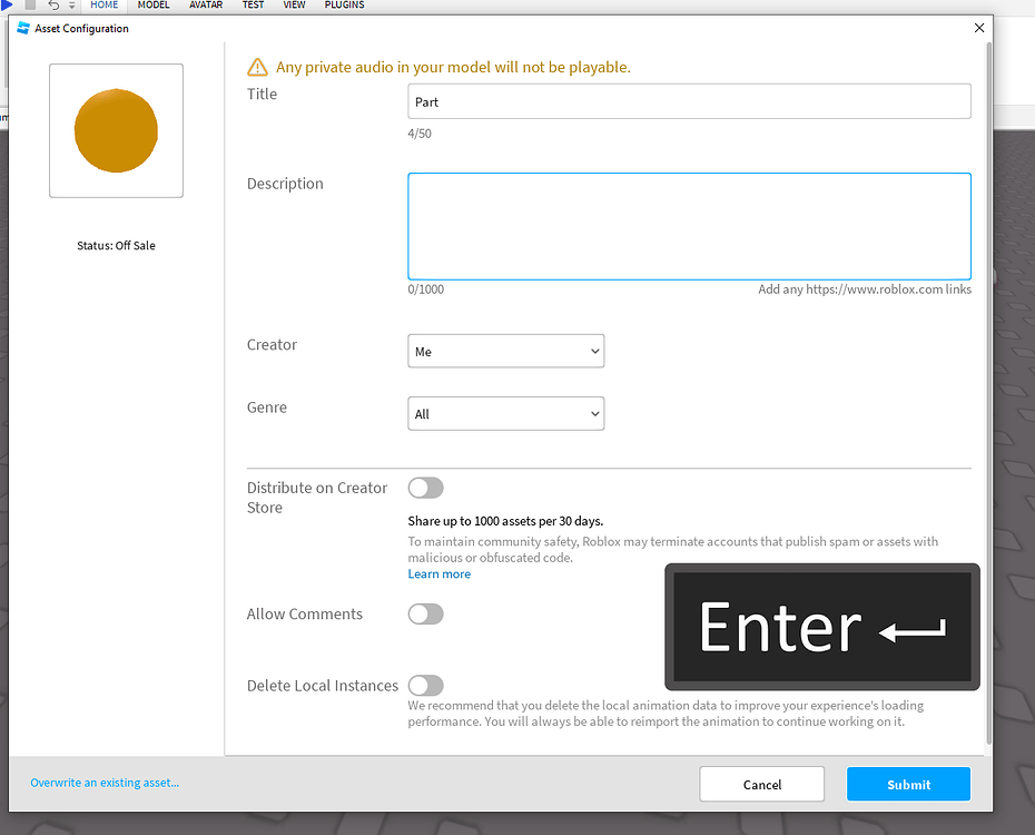 Press "Enter" to Quick Save Animations/Models to your Roblox Inventory - Studio Features ...