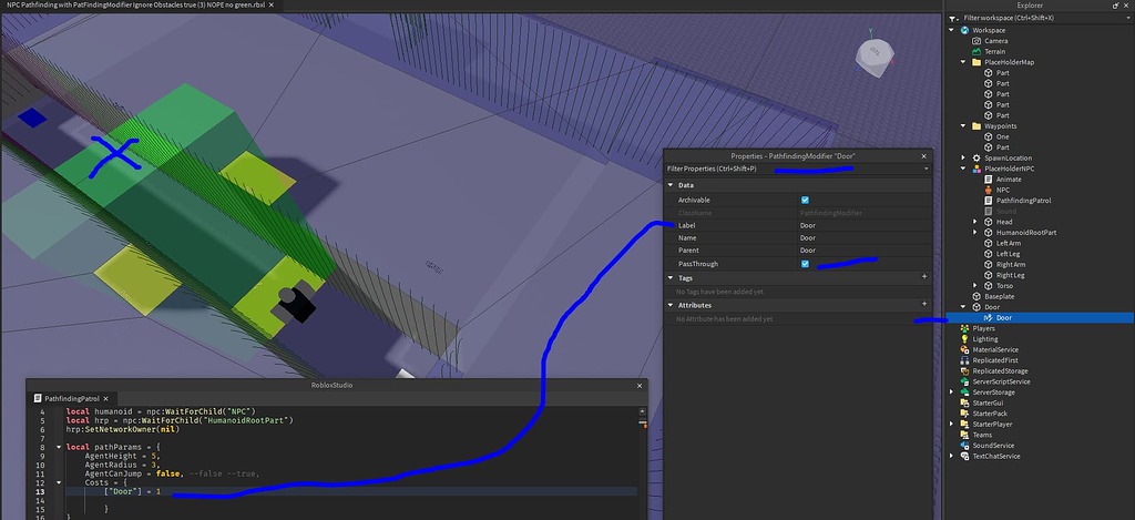 Why NPC Pathfinding stops at part with a PathfindingModifer and PassThrough , see's waypoint to ...