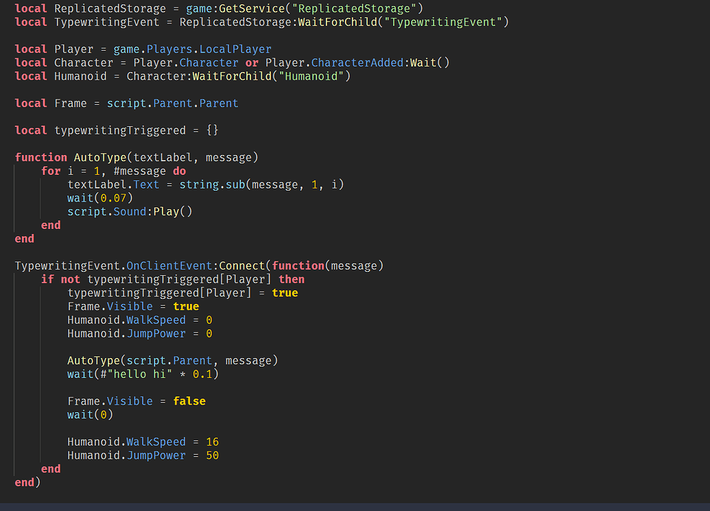 Typewriting effect occurs for all players - Scripting Support - Developer Forum | Roblox