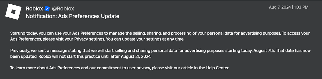 Roblox Data Sharing Choices - Platform Usage Support - Developer Forum ...