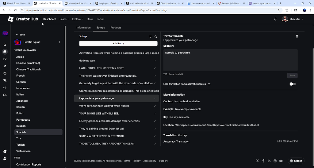 Unable to edit strings in localization portal - Creator Hub (create ...