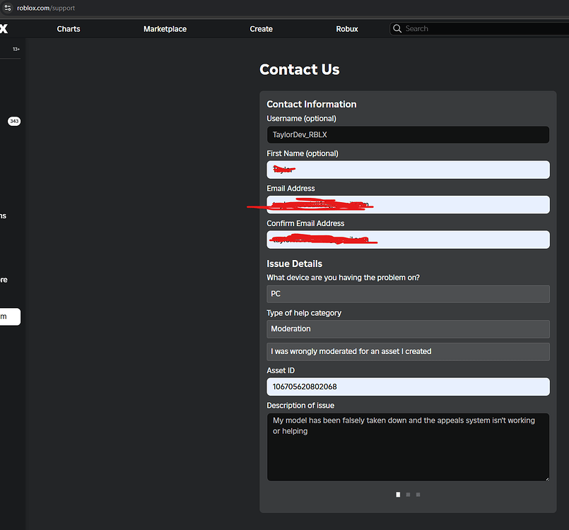Roblox support page not submitting - Roblox Application and Website ...