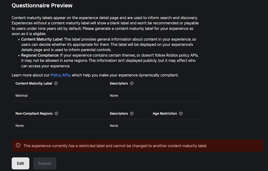 I can't change maturity restriction of Experience - Platform Usage ...