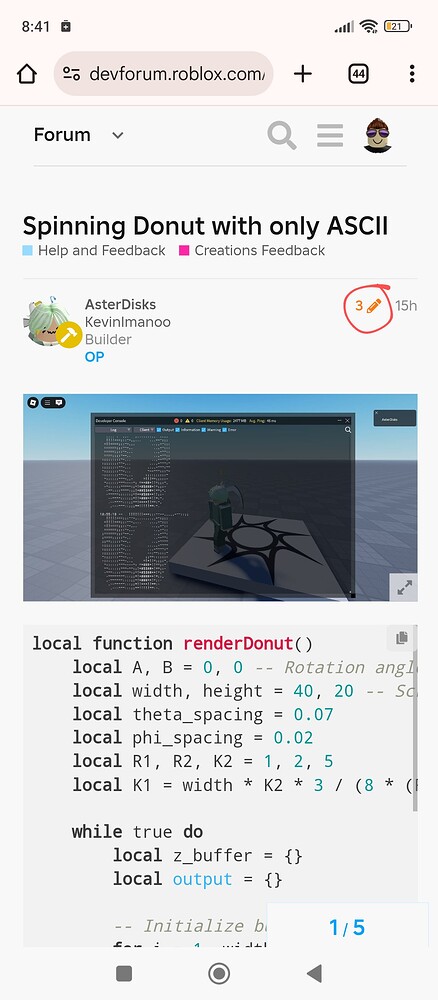 Spinning Donut with only ASCII - Creations Feedback - Developer Forum ...