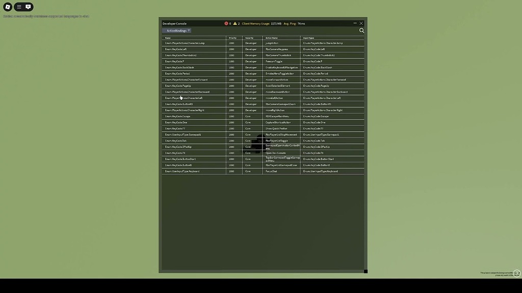 ActionBindings tab breaks entire Developer Console - Engine Bugs - Developer Forum | Roblox