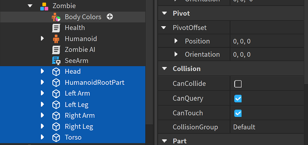 Why Is My Humanoid Zombie Colliding With Objects And Players Building Support Developer 