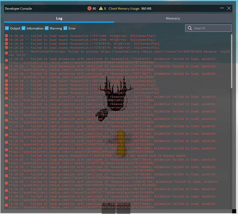 Assets not loading fully in every Roblox experience, unable to edit experiences in Roblox Studio ...