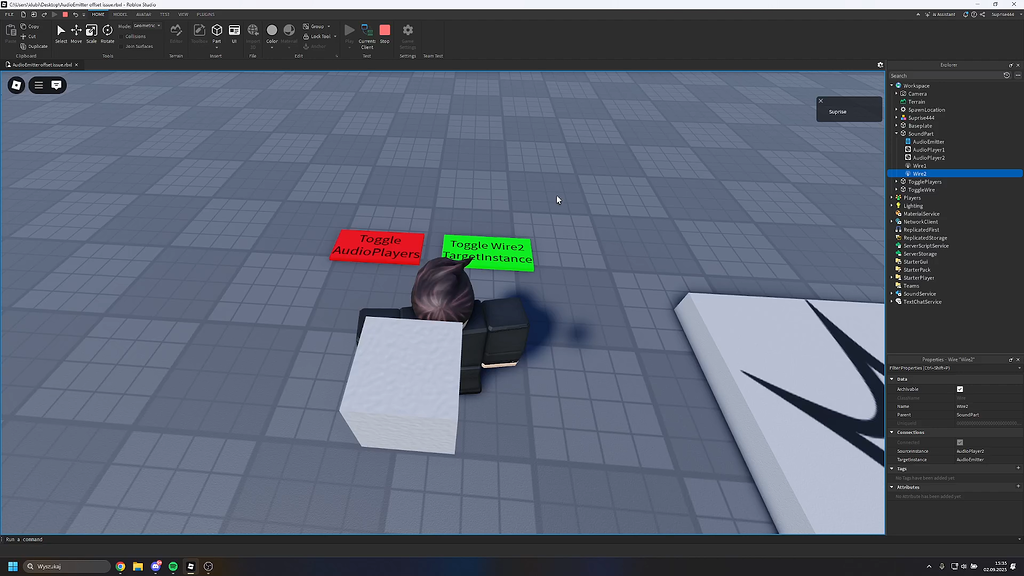 Sound coming out of an AudioEmitter is offset when more than 1 wire is connected to it - Engine ...