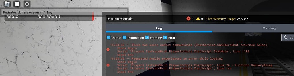 Playing with blocked user in same server causes legacy chat to fatally ...