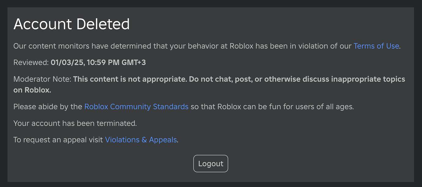 Account Terminated Empty Ban Message 3rd Time Platform Usage Support Developer Forum