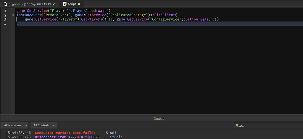 Sending Instance types only accessible by the server to the client causes Variant cast failed ...