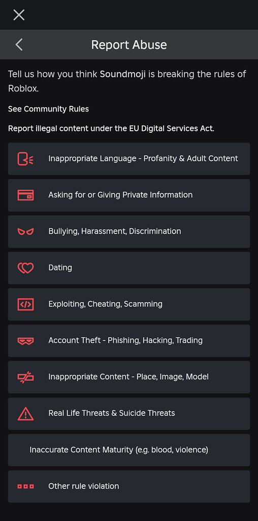 Missing icon on the mobile app for reporting players - Roblox Application and Website Bugs ...