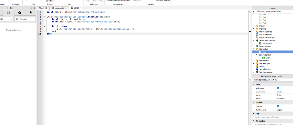 Why is button not working - Scripting Support - Developer Forum | Roblox