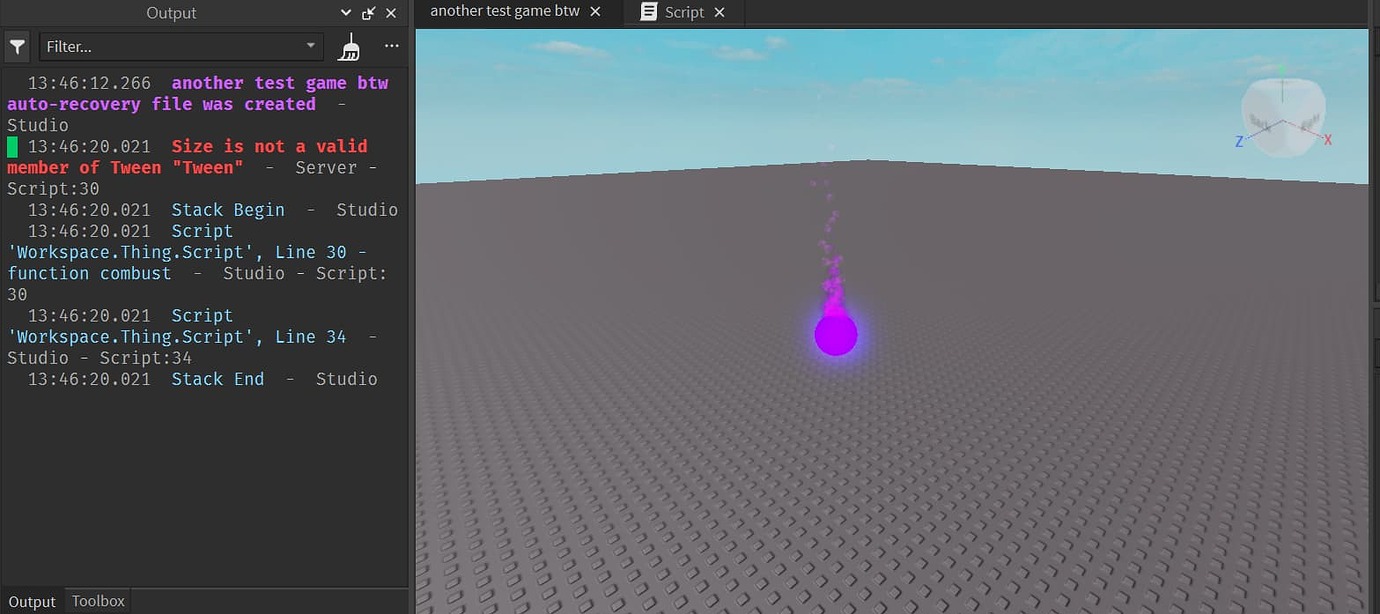 Help with debugging/rewriting a script with a circle that increases in size and stops ...