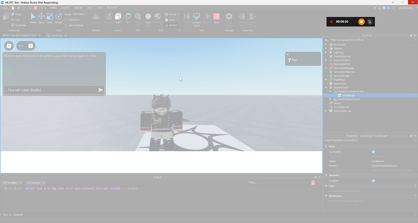 Calling TextChannel:SendAsync() too fast causes an unexpected crash - Engine Bugs - Developer ...