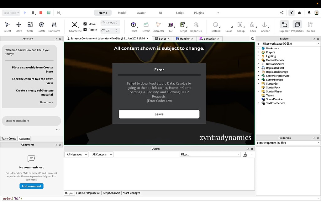 Error 429: Failed to download Studio Data - Scripting Support - Developer Forum | Roblox