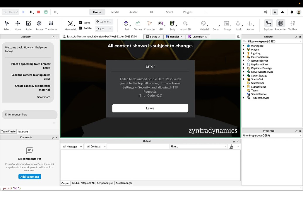 Error 429: Failed to download Studio Data - Scripting Support ...