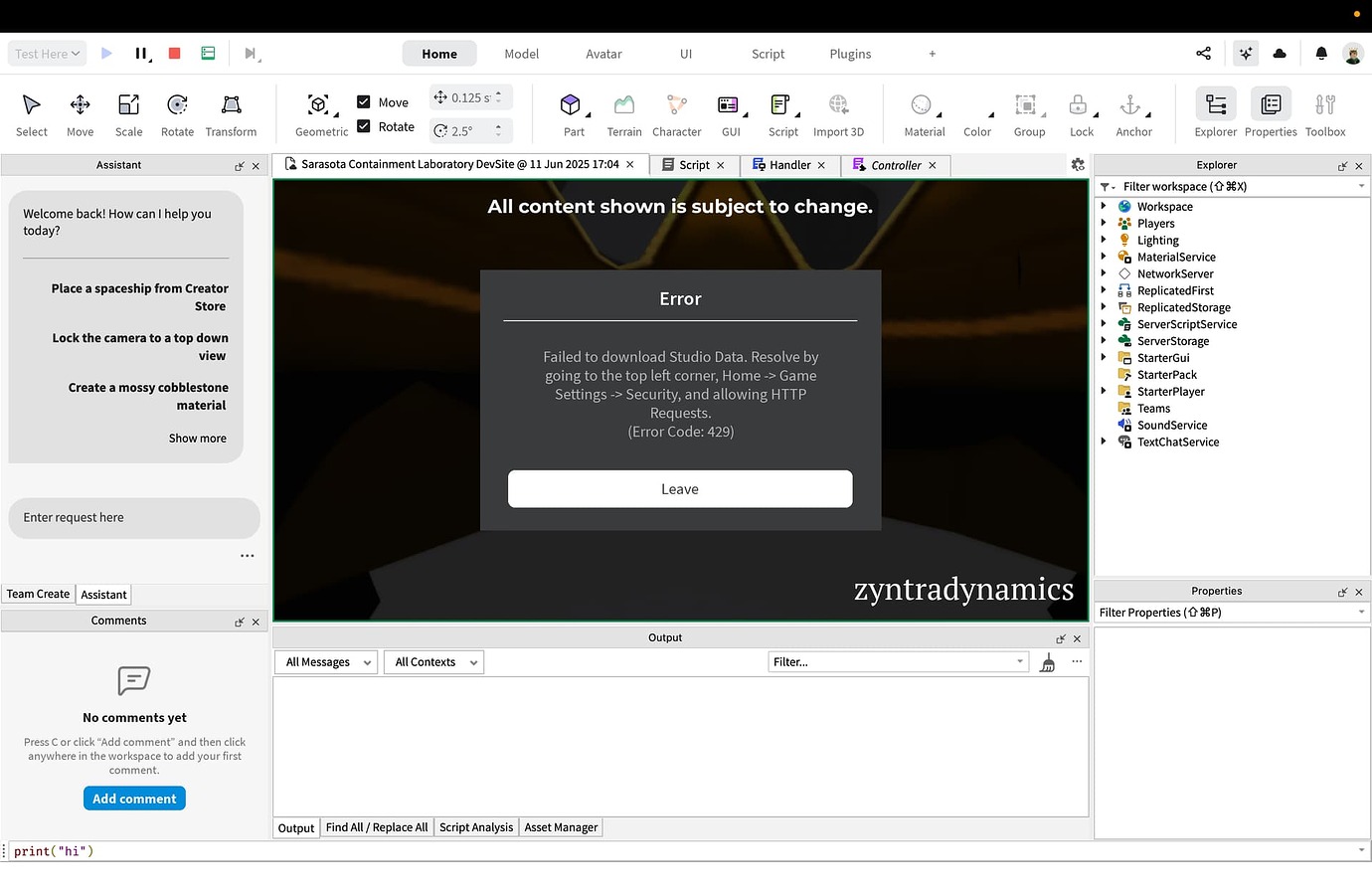 Error 429: Failed to download Studio Data - Scripting Support ...