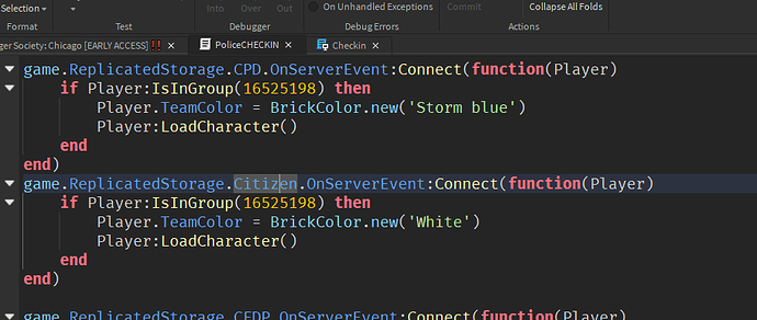 Unable to change teams "/checkin" works (used to log in police team ...