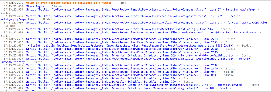 When viewing the components of a model, the warning "value of type boolean cannot be converted ...