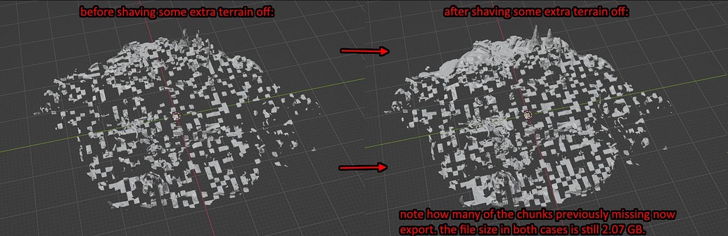 “Export Selection…” (.obj exporter) doesn't export large chunks of maps when exporting very ...