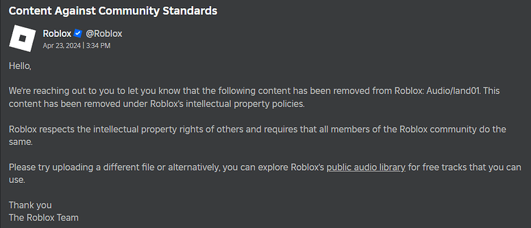 Audio Accidentally Moderated under Intellectual Property Policies ...