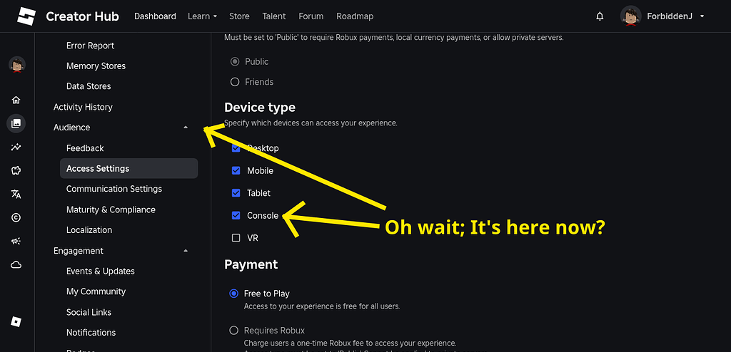 Help article does not reflect that platform options moved to Experience ...
