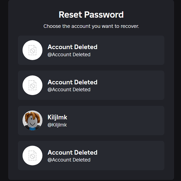 Account Recovery does not show username for deleted accounts - Roblox Application and Website ...