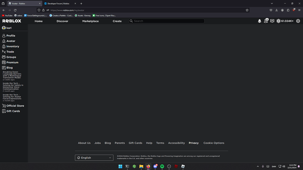 Avatar page is completely blank - Platform Usage Support - Developer ...