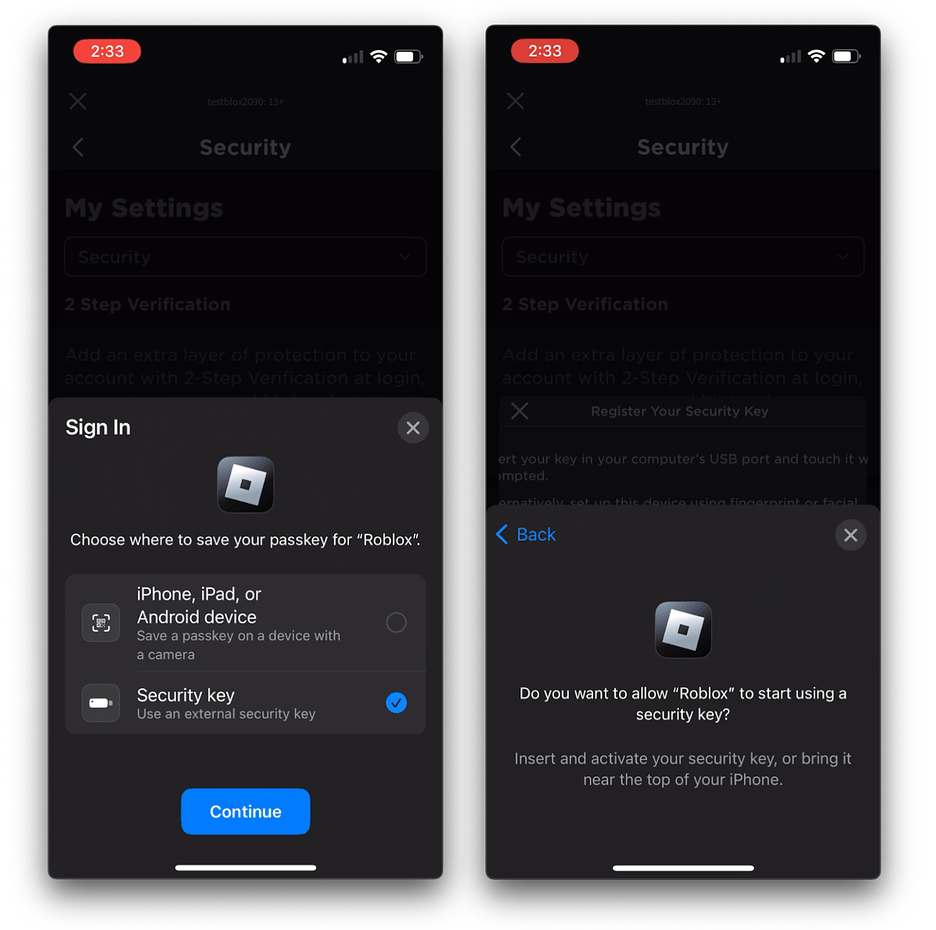2fa Via Security Key Now Available On The Roblox Ios App Announcements Developer Forum
